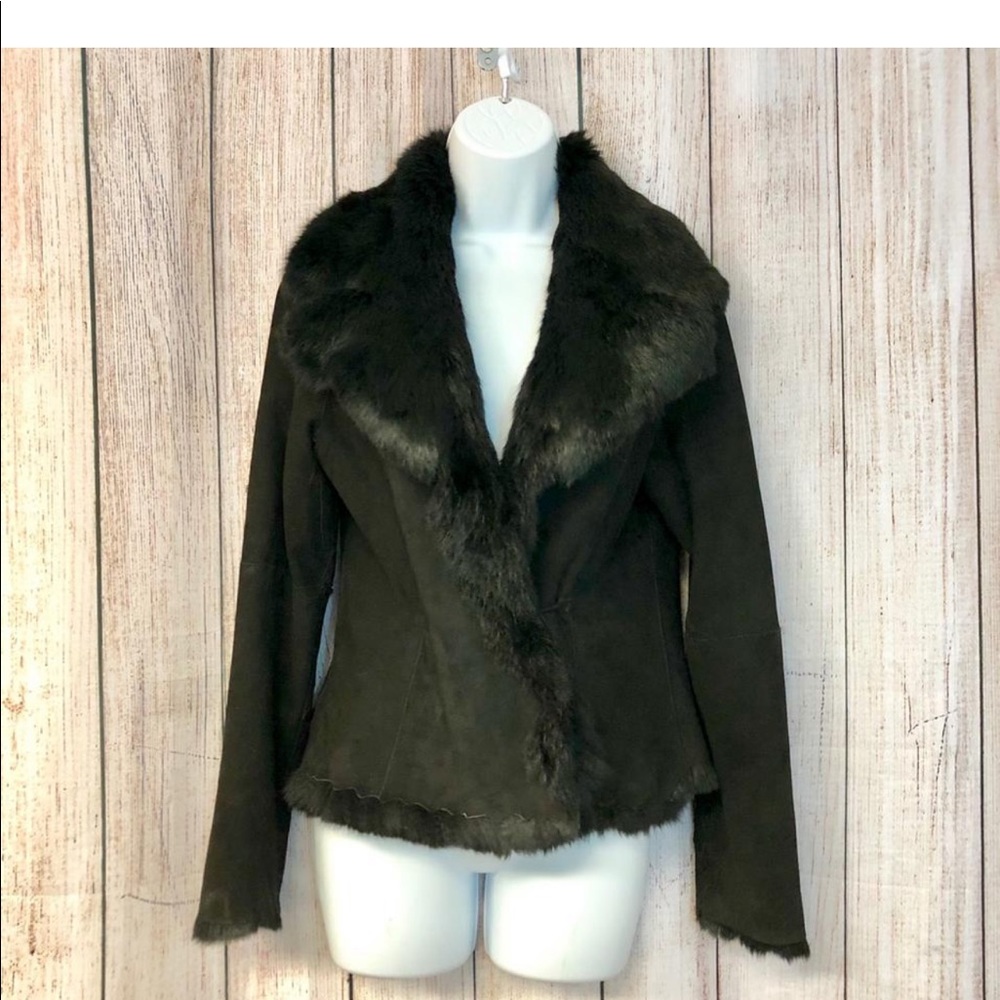 Reverse Rabbit Hair Suede Leather Black Jacket M - Gem